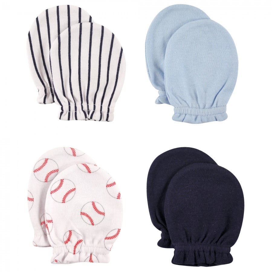 Luvable Friends Baby Boy Cotton Scratch Mittens 4pk, Baseball, One Size ...