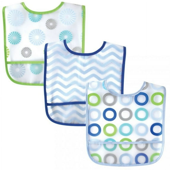 Luvable Friends Baby Boy Waterproof PEVA Bibs 3pk, Blue Circle, One ...