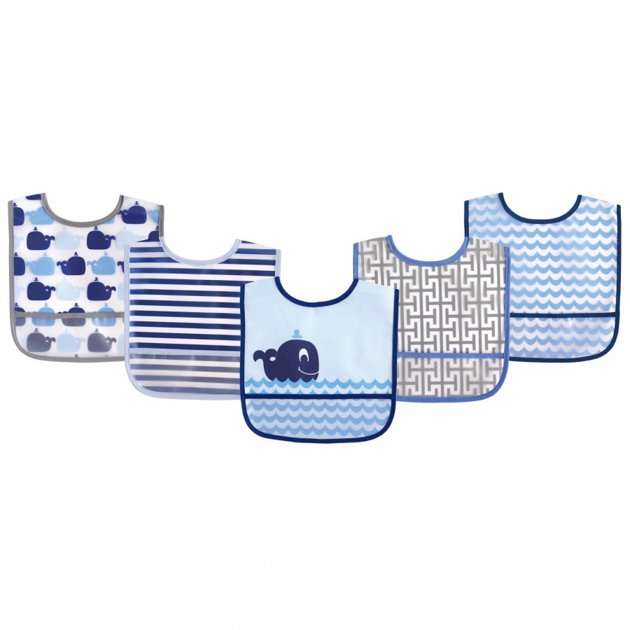 Luvable Friends Baby Boy Waterproof PEVA Bibs 5pk, Blue Whale, One Size ...