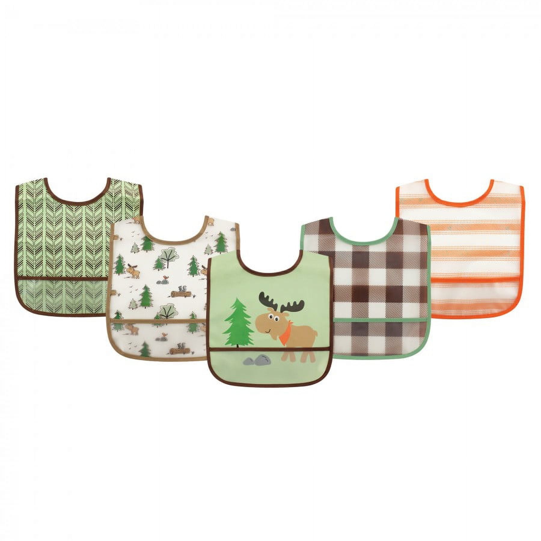 Luvable Friends Baby Boy Waterproof PEVA Bibs 5pk, Moose, One Size ...