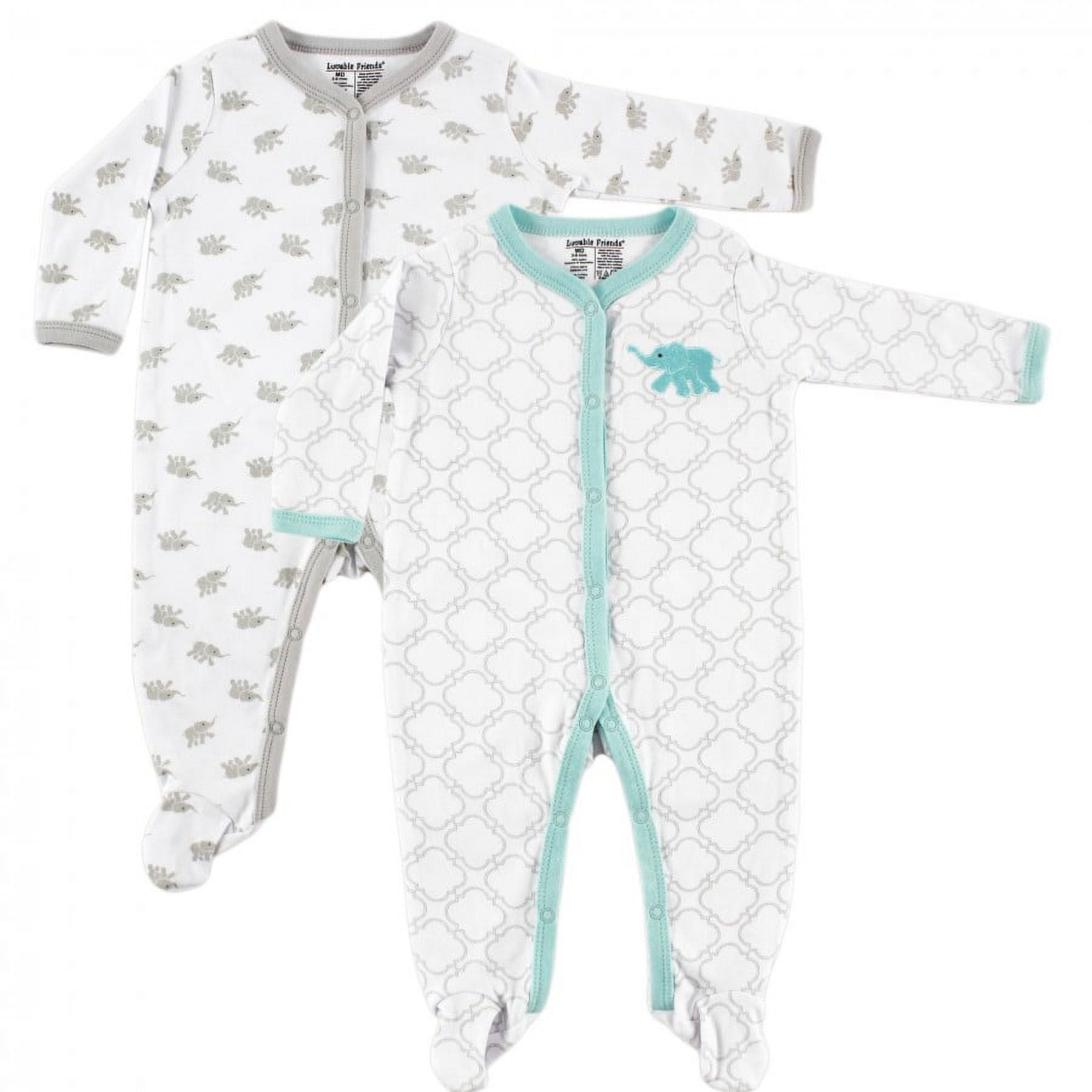 Luvable Friends Baby Cotton Snap Sleep and Play 2pk, Elephant, 0-3 ...