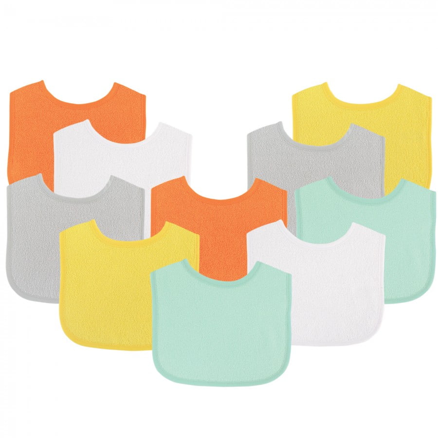 Luvable Friends Baby Cotton Terry Bibs 10pk, Neutral Solid, One Size ...