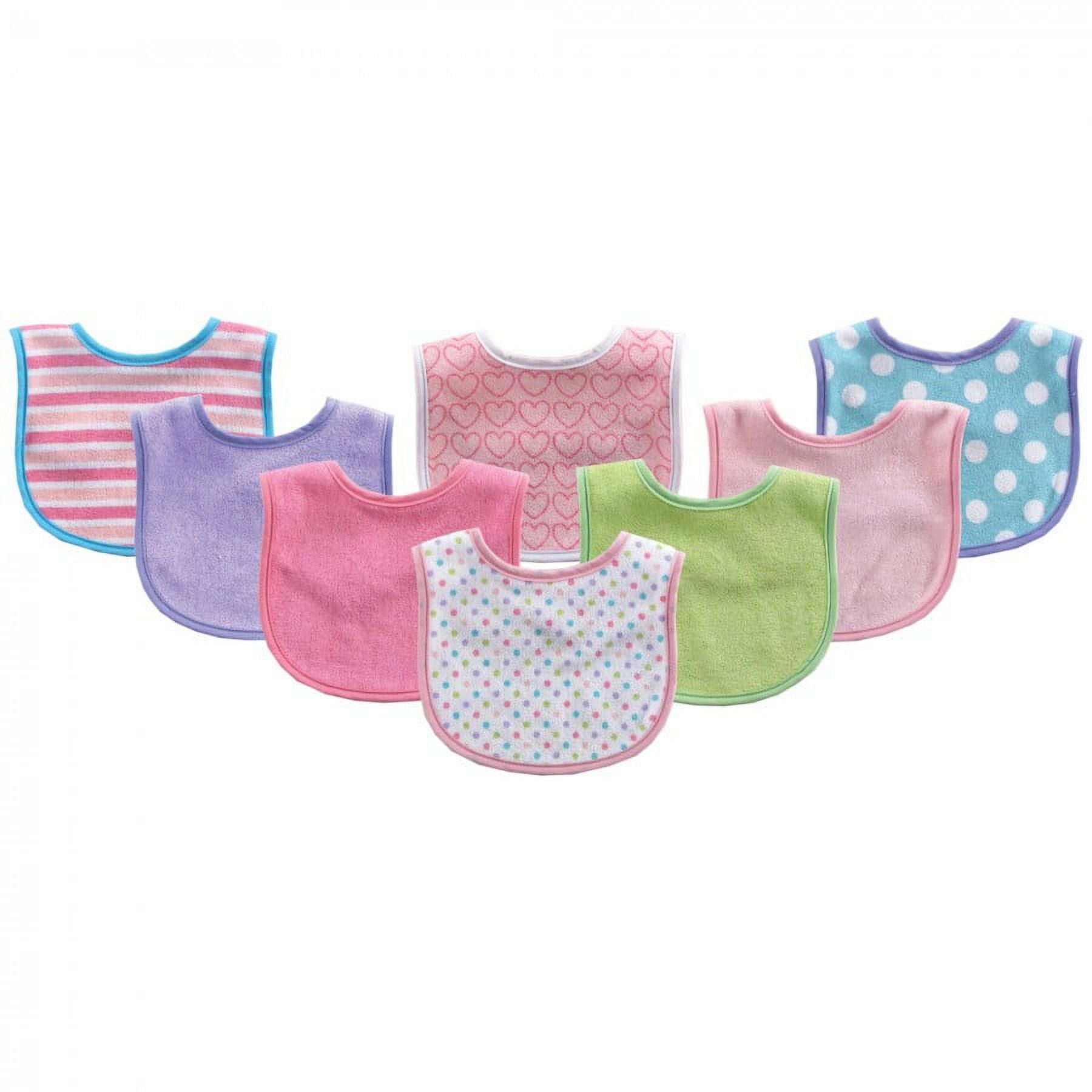 Luvable Friends Baby Girl Cotton Terry Bibs 8pk, Pink, One Size ...