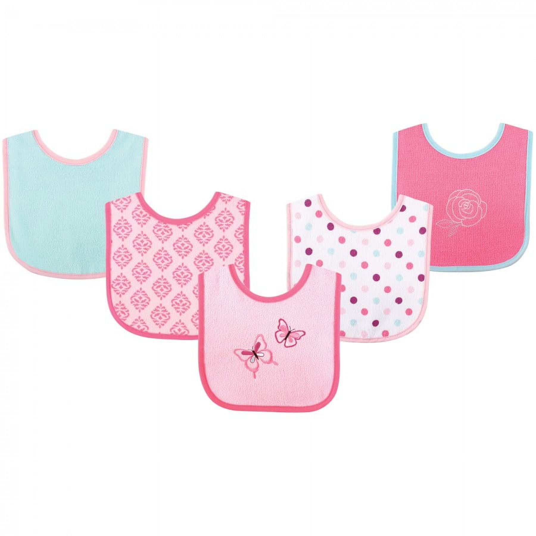 Luvable Friends Baby Girl Cotton Terry Drooler Bibs with PEVA Back 5pk ...