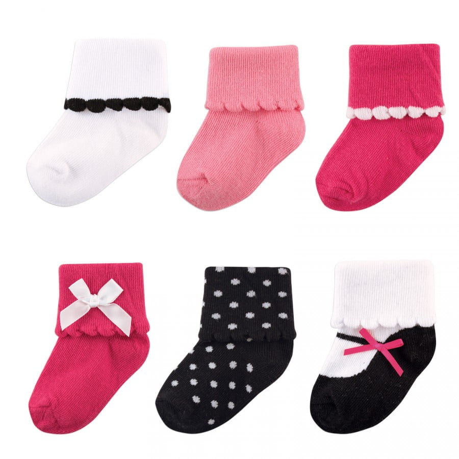 Luvable Friends Baby Girl Newborn and Baby Socks Set, Pink Black, 0-6 ...