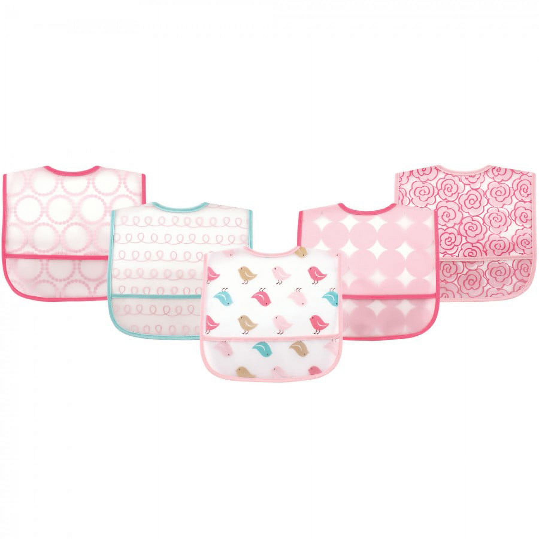 Luvable Friends Baby Girl Waterproof PEVA Bibs 5pk, Birdie, One Size ...