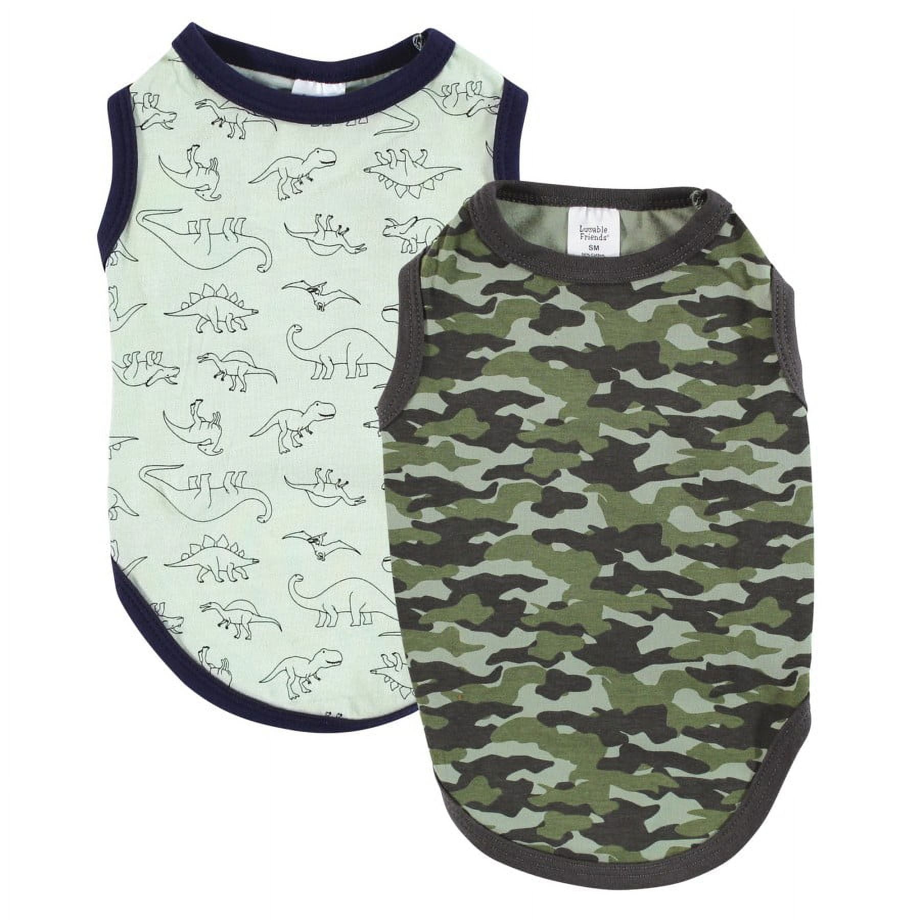 Luvable Friends Dog Pet Dog and Cats Cotton T-Shirts 2pk, Dino Camo, X ...