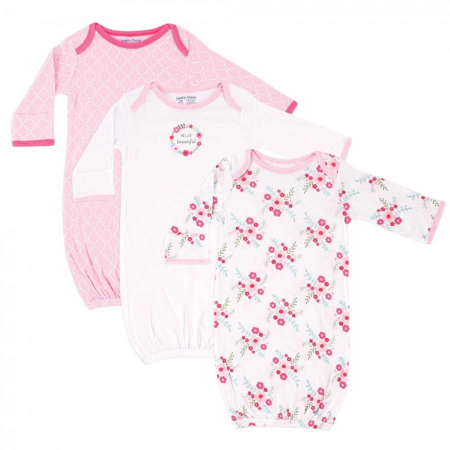 Luvable Friends Infant Girl Cotton Gowns, Pink Floral, Preemie/Newborn ...