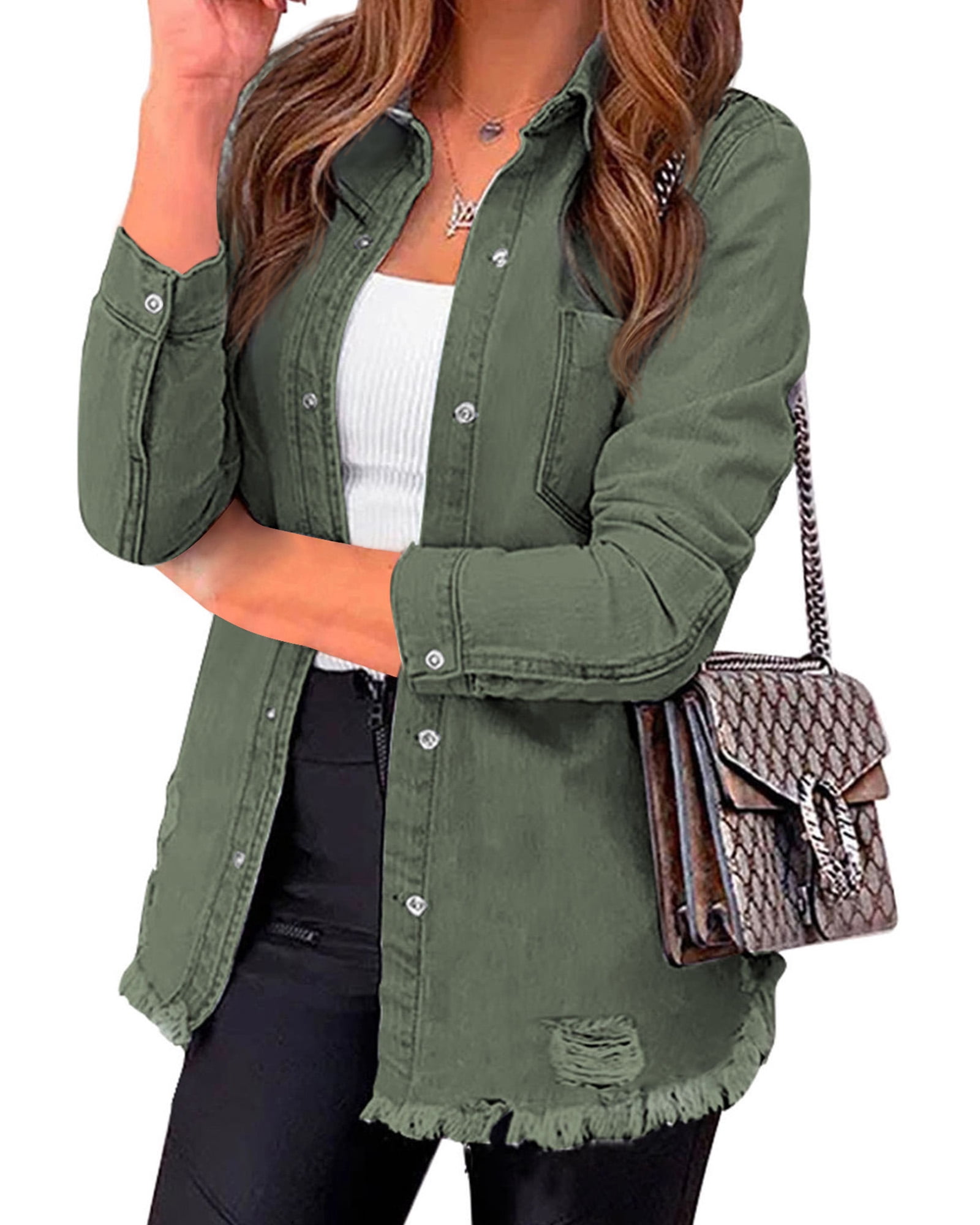 Luvamia Women's Denim Jacket Casual Long Sleeve Jean Jacket Boyfriend ...