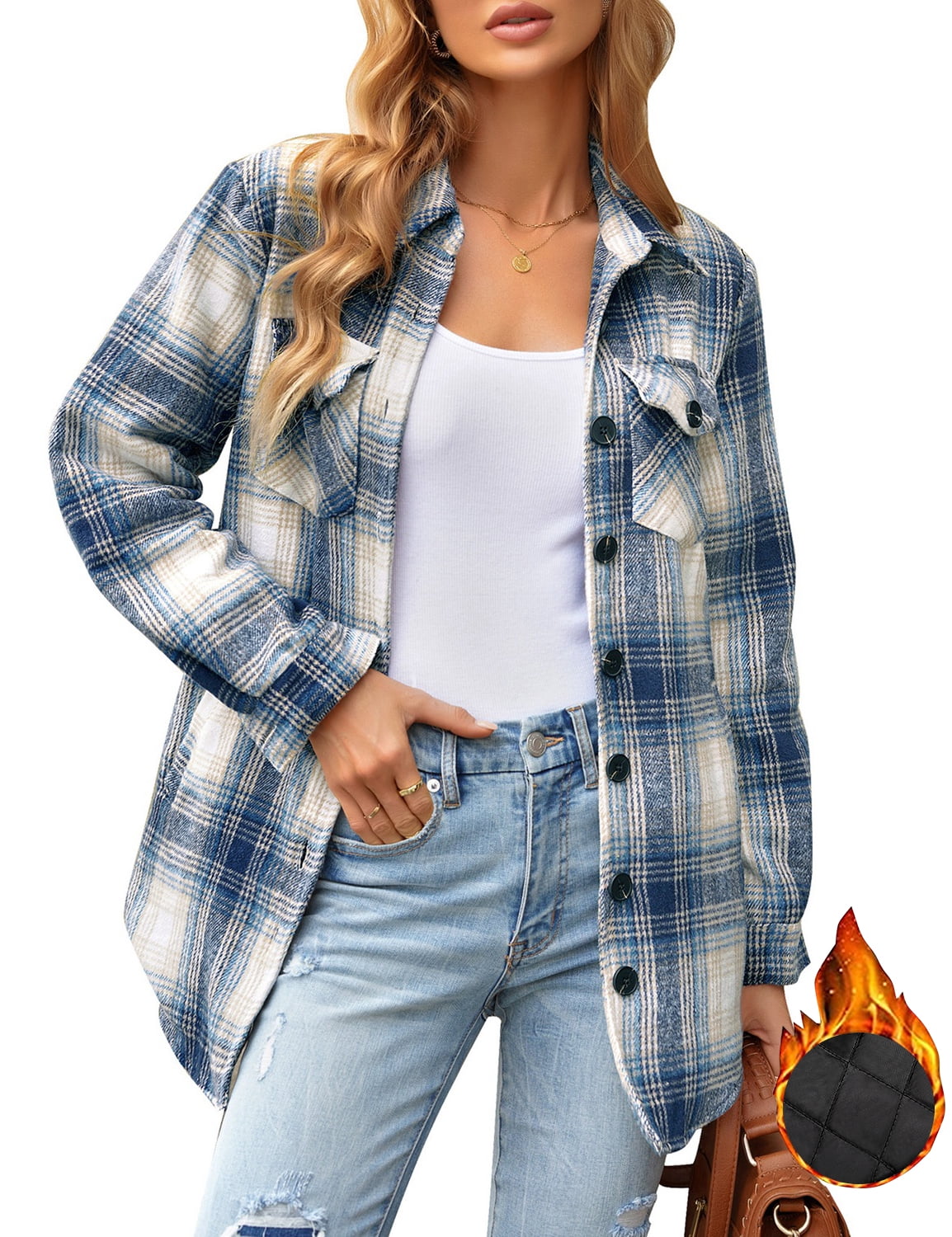 Luvamia Womens Shacket Plaid Flannel Shirt Jacket Oversized Warm Fall ...