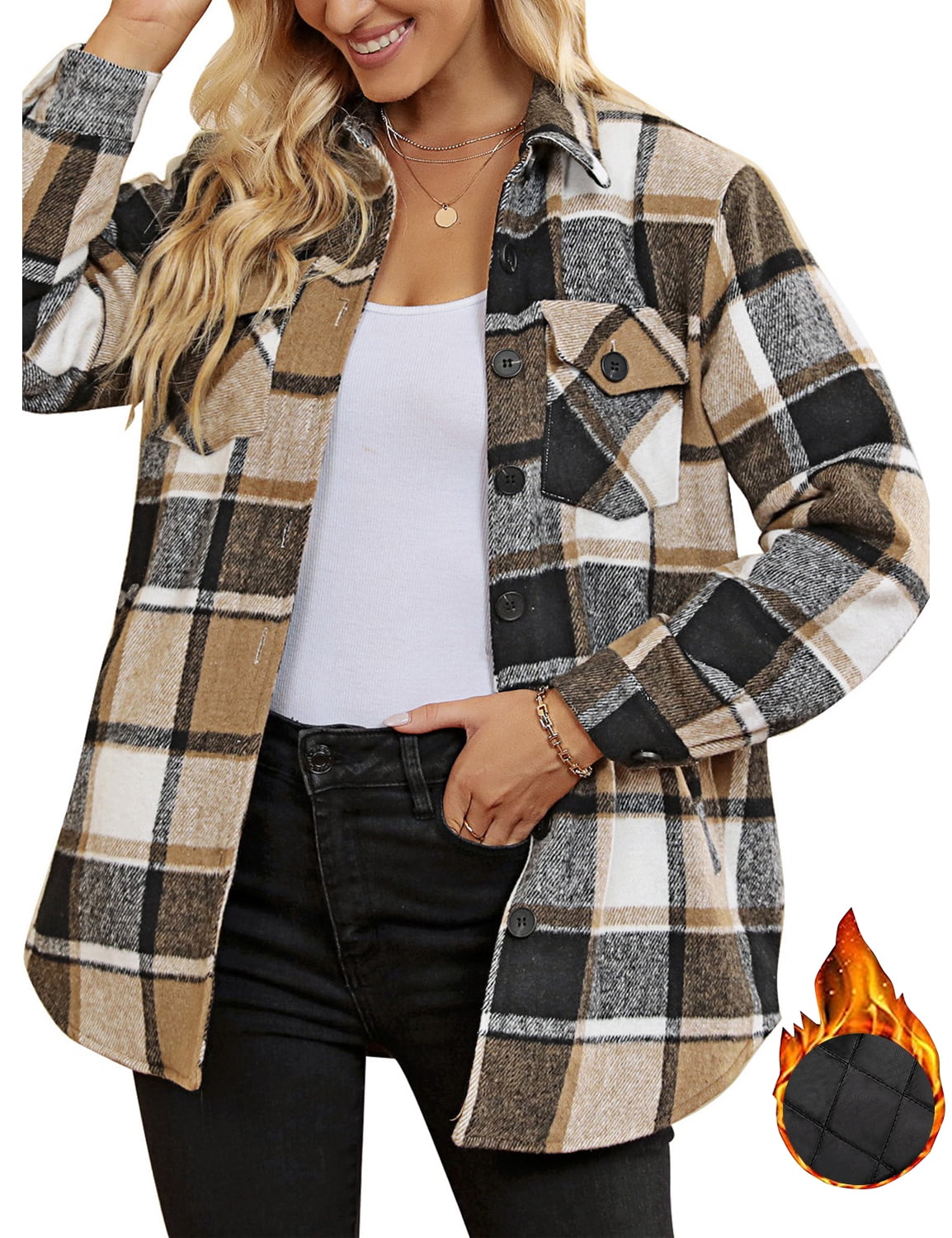 Luvamia Womens Shacket Quilted Plaid Flannel Shirt Jacket Oversized ...