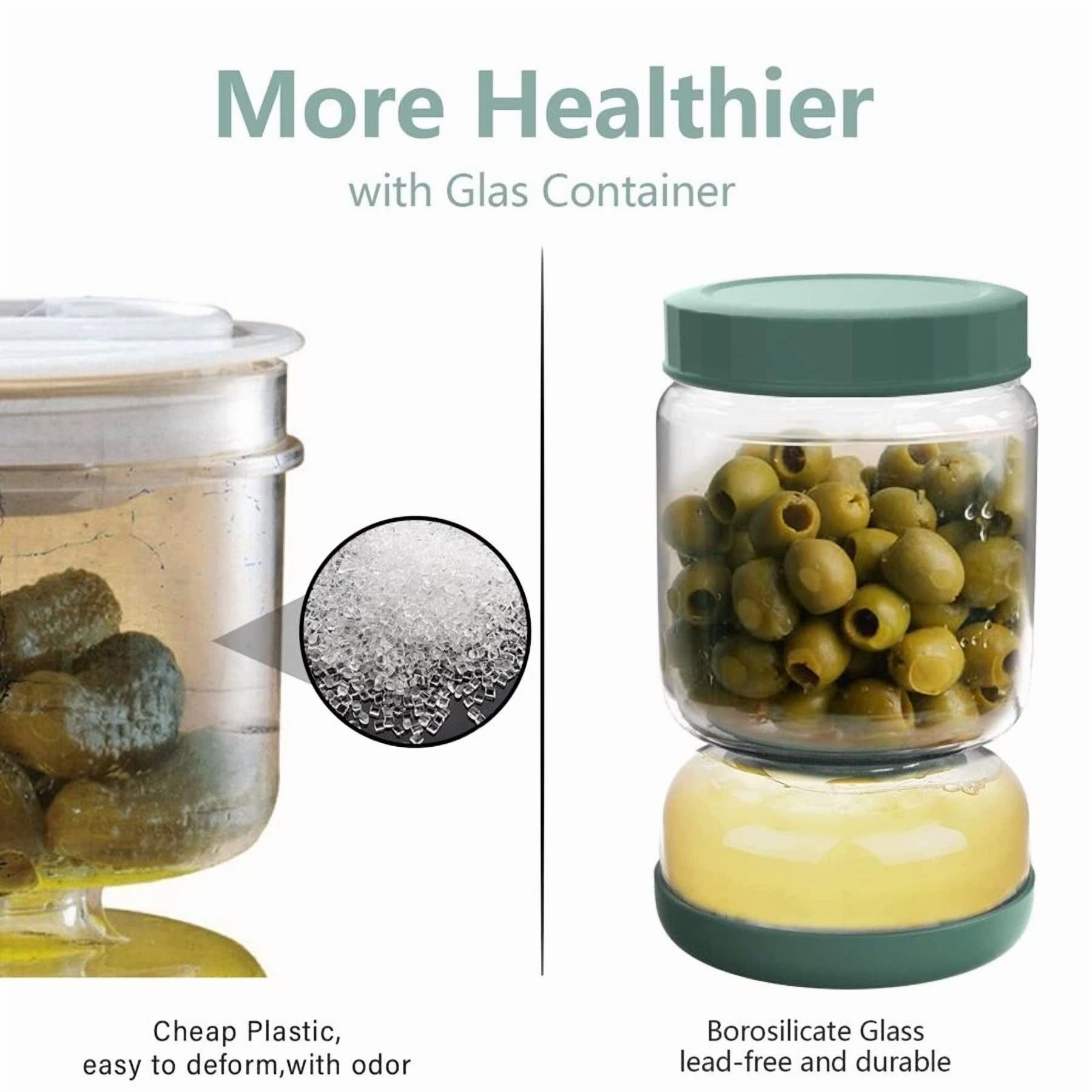 Luvan 34oz Glass Pickles Jar With Lid Strainer Flip Wet And Dry Kimchi ...