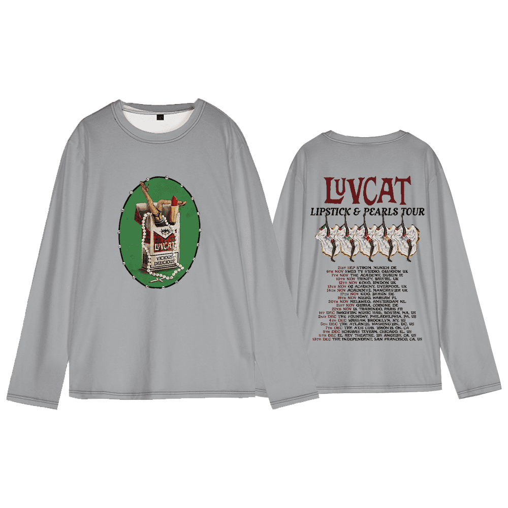 Luvcat Lipstick And Pearls Tour Merch Long-Sleeved Tee Shirt graphic t ...