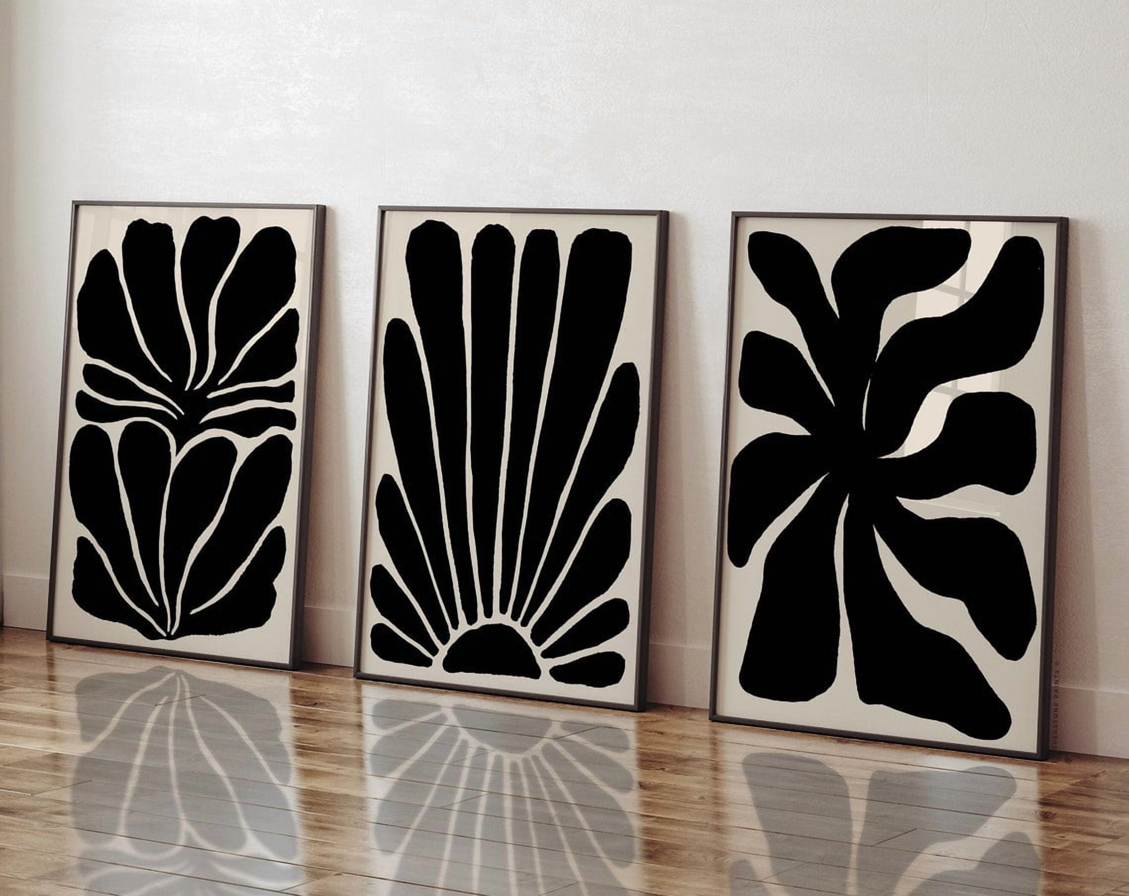 Luvia Abstract Botanical Black Beige Set Of 3, Modern Gallery Wall ...