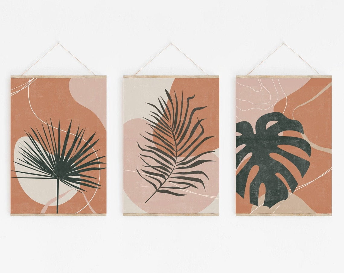 Luvia Abstract Botanical Set Of 3 Prints Tropical Leaves Artterracotta ...
