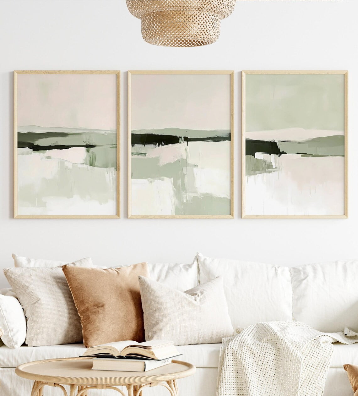 Luvia Abstract Sage Green Posters, Neutral Soft Green Prints Set Of 3 ...