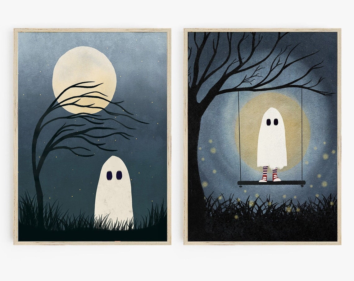 Luvia Art Set Of 2, Ghost Print, Sheet Ghost Poster Set, Cute Ghosts ...
