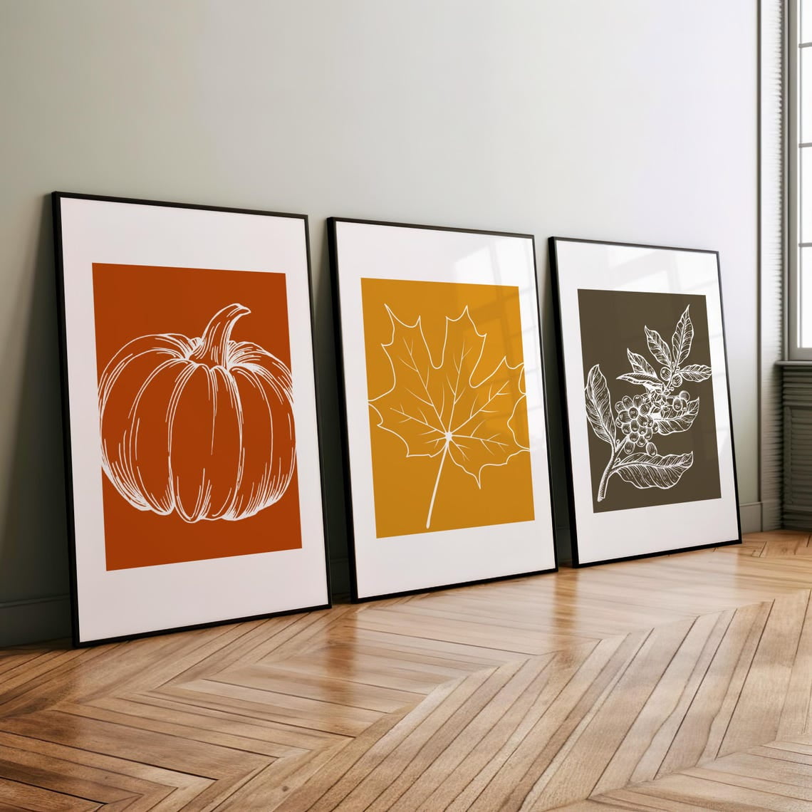 Luvia Autumn Art Set Of 3, Warm Fall Prints, Autumn Pumpkin Print, Fall ...