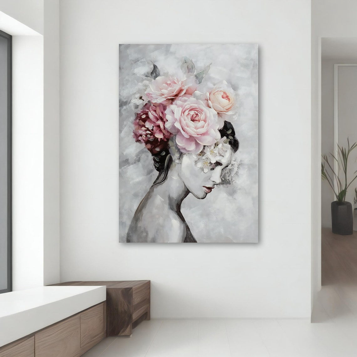 Luvia Beauty Woman With Pretty Flowers Canvas - Chic Modern Wall Decor ...