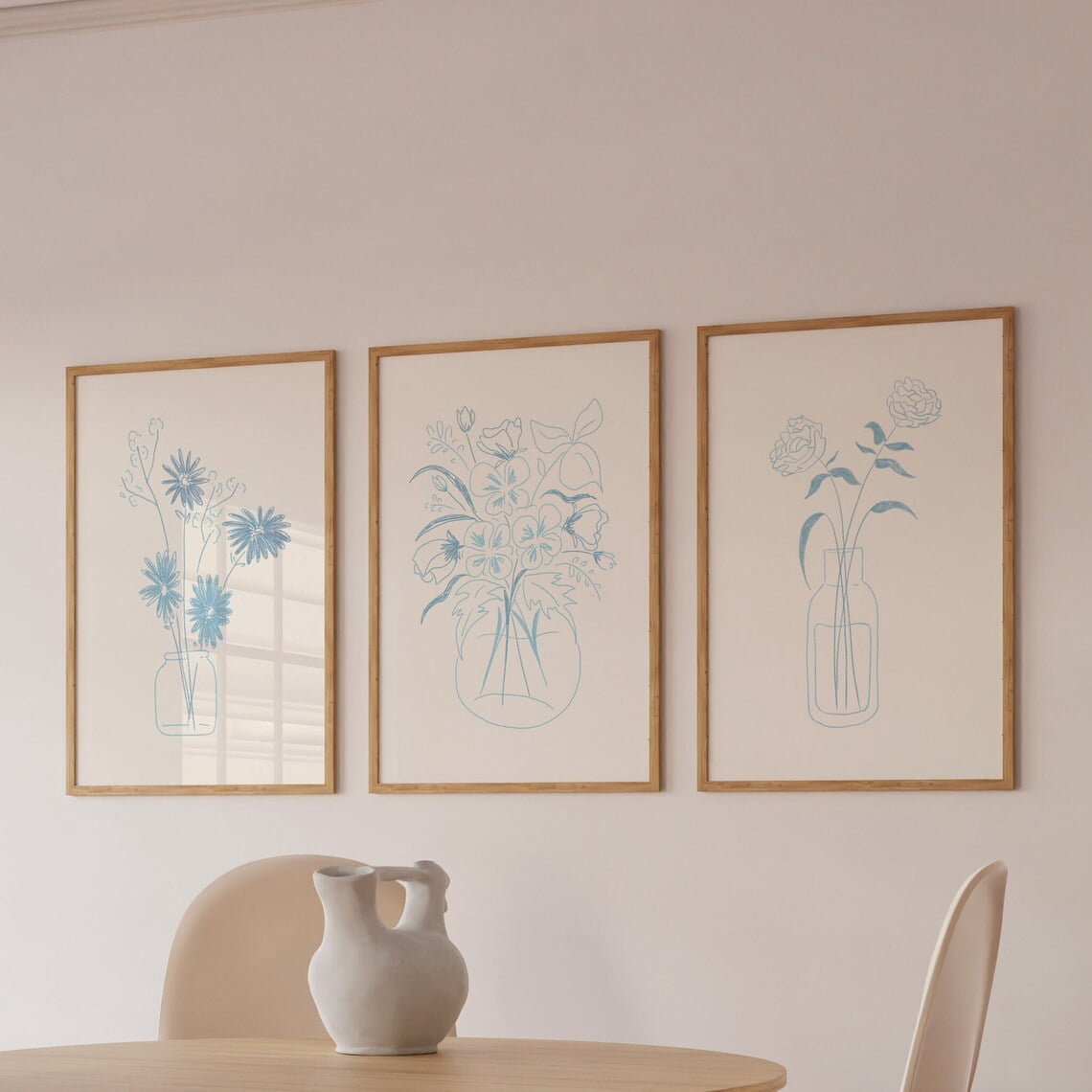 Luvia Blue Art Prints Flower Trendy Poster Set Of 3 Trendy Dorm Decor ...