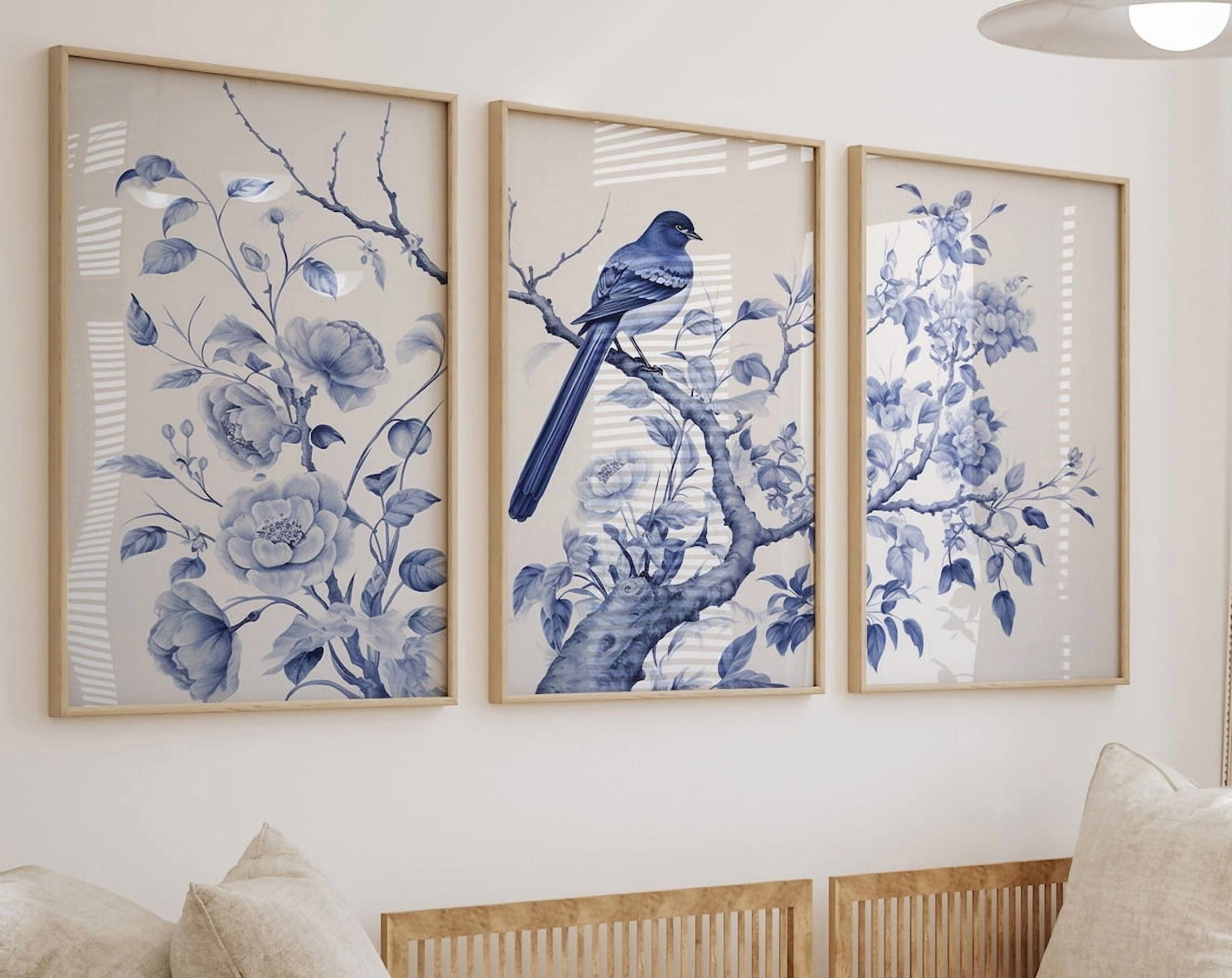 Luvia Blue Chinoiserie Set Of 3 Prints, Chinoiserie, Vintage Blue ...