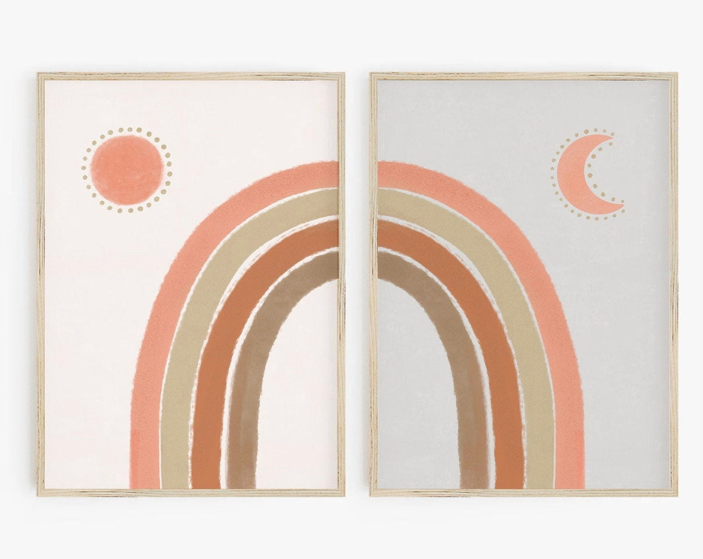 Luvia Boho Nursery Set Of 2, Sun Moon Day Night Art, Peach Green ...