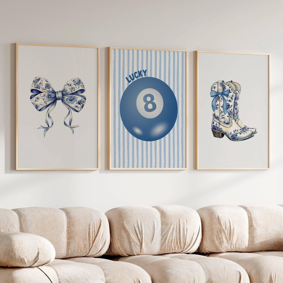 Luvia Chinoiserie Set Of 3 Blue Trendy Posters Girly Prints Coquette ...