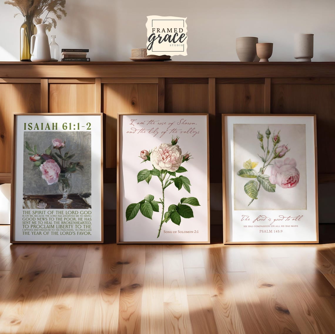 Luvia Christian Set Of 3, Bible Verse Print, Pink Roses Scripture ...