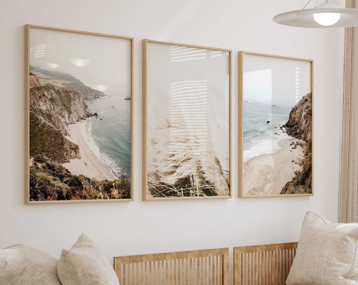 Luvia Coastal Prints Set Of 3, Beach Neutral Coastal Posters, Pampas ...