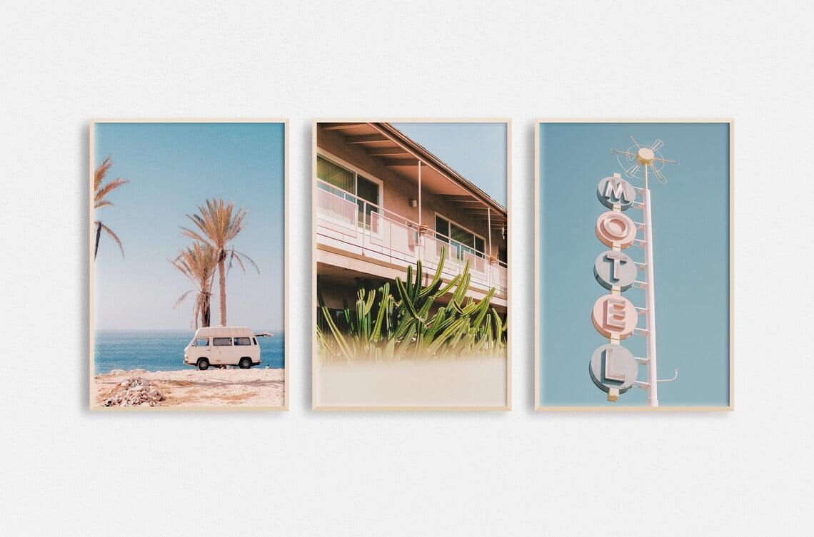 Luvia Coastal Set Of 3, California Summer Poster, Vintage Motel Sign ...
