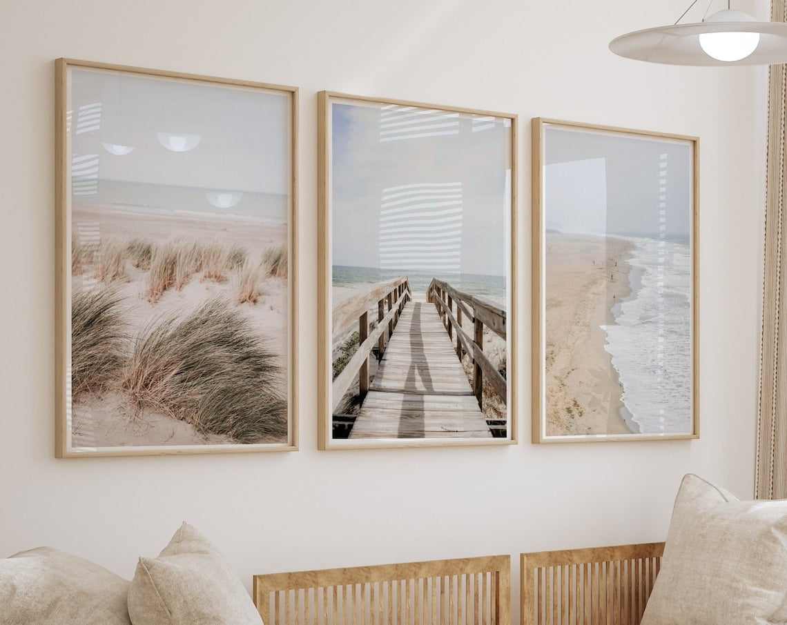 Luvia Coastal Walkway Set Of 3 Pampas Grass Print, Beach 3 Piece ...