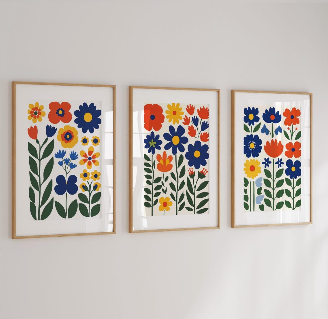 Luvia Colorful Flowers Prints Set Of 3, Scandinavian Folk Floral ...