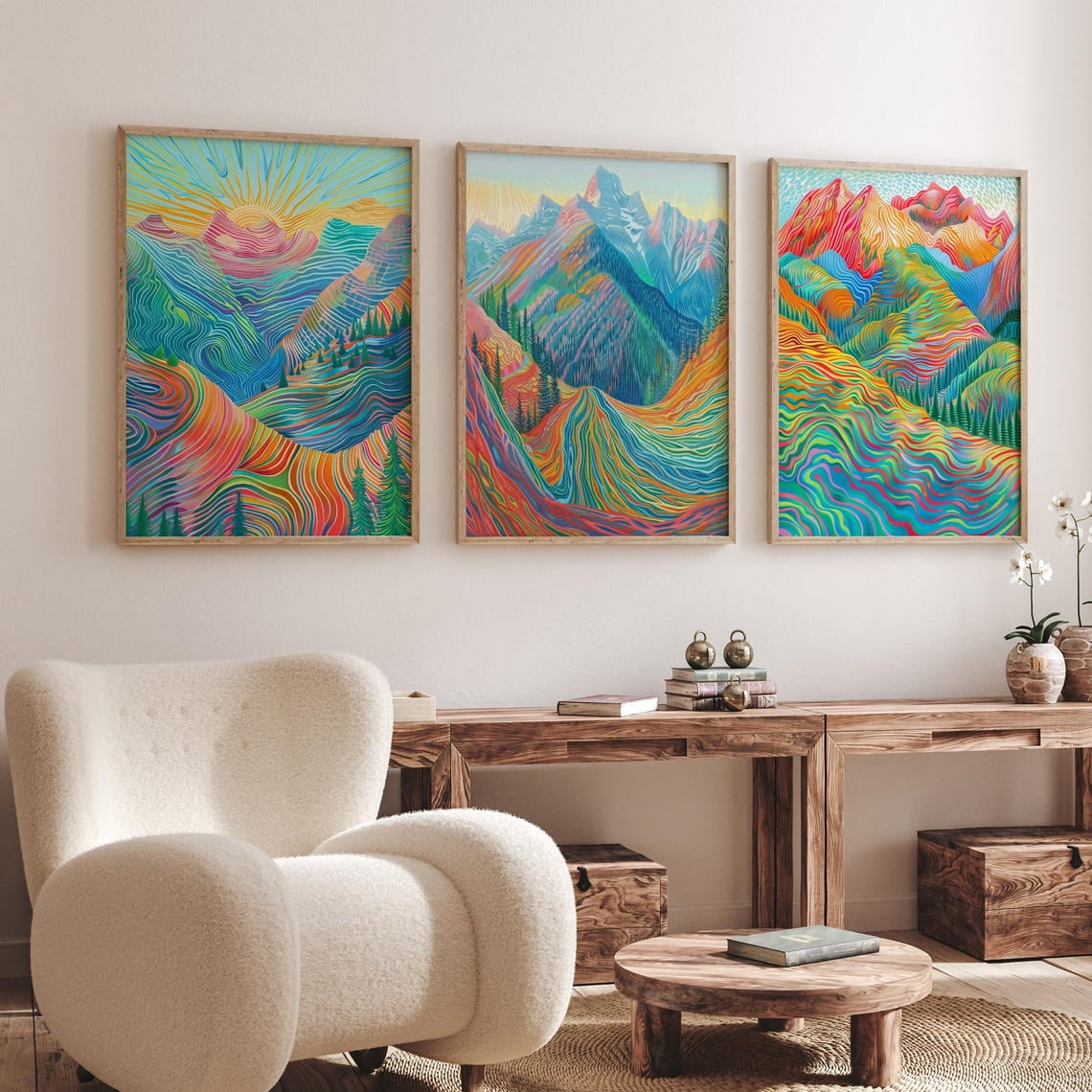 Luvia Colorful Mountain Landscape Set Of 3 Posters - Abstract Nature ...