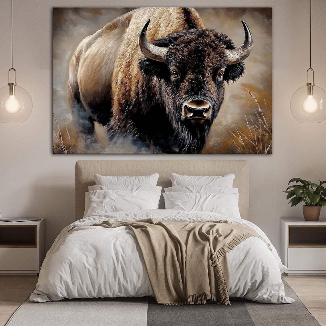 Luvia Country Bison Canvas Print Bull Man Cave Decor Bison Art Buffalo ...