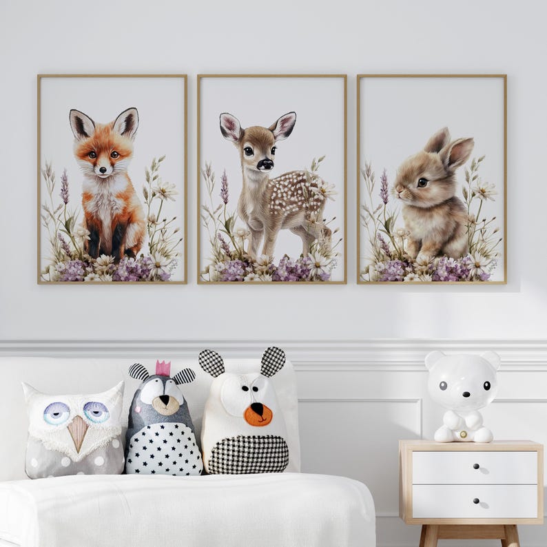 Luvia Cute Baby Woodland Animals Set Of 3 Prints Poster, Wildlife ...