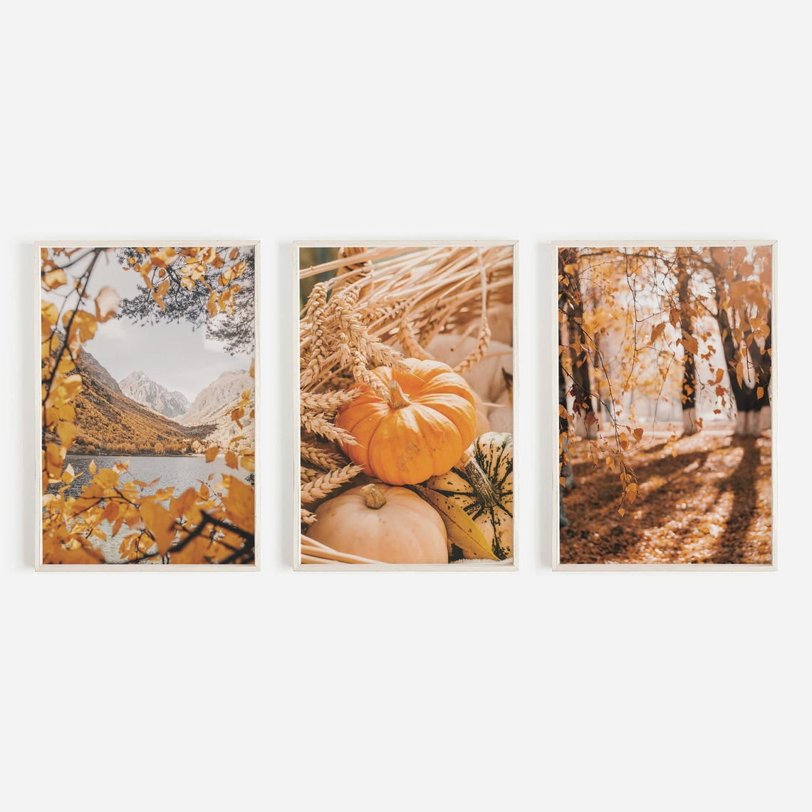 Luvia Fall In The Forest Print Set, Pumpkin Gourds Poster, Mountain ...