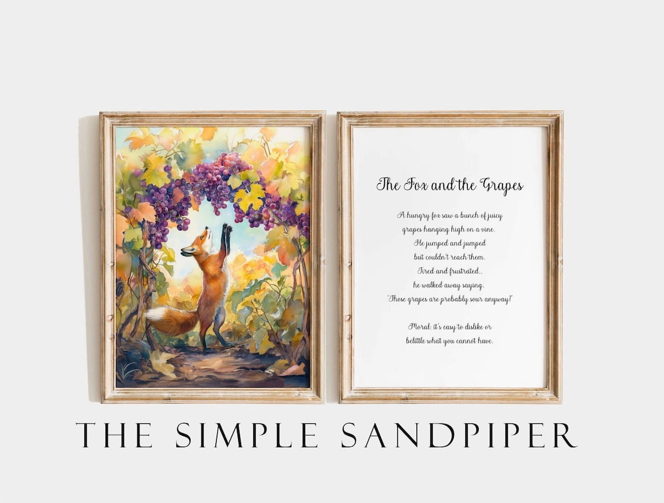 Luvia Fox And Grapes Print, Aesops Fable, Autumn Animal Decor Moral ...