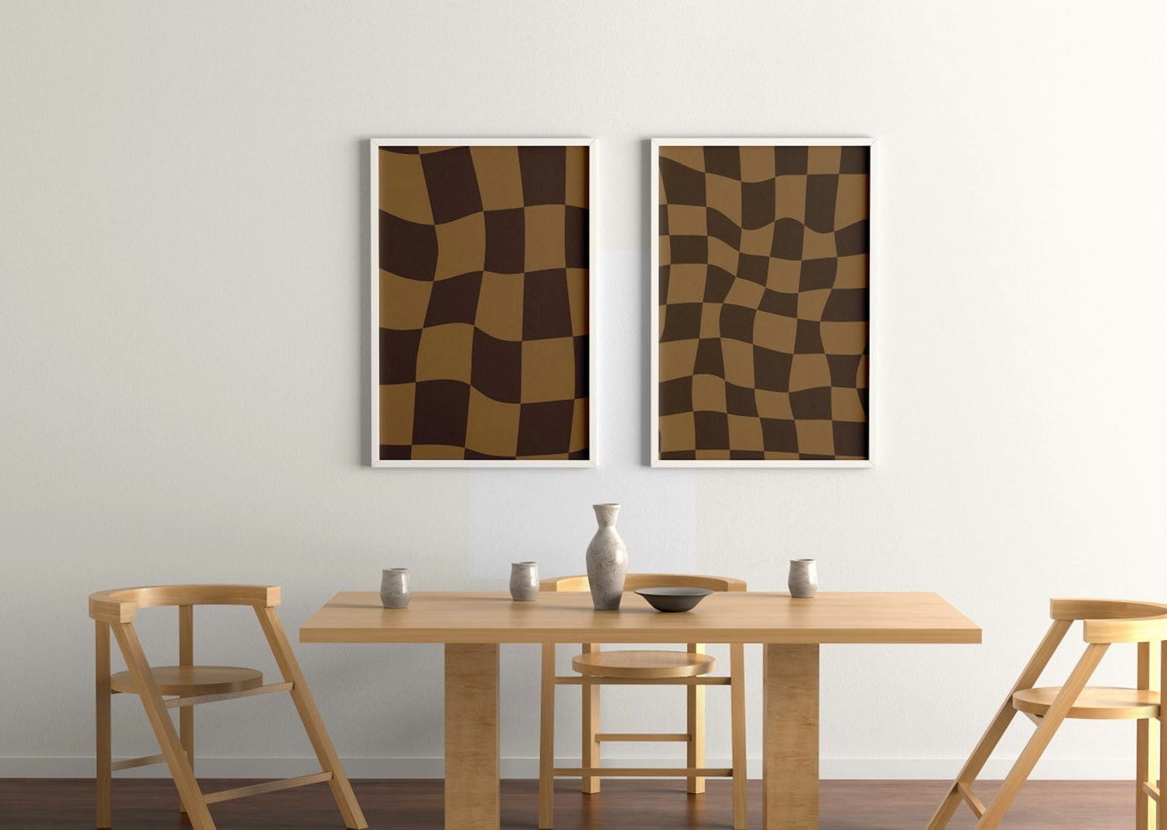 Luvia Funky Checkered Wavy Retro Art Brown Trendy, Modern Wall Decor ...