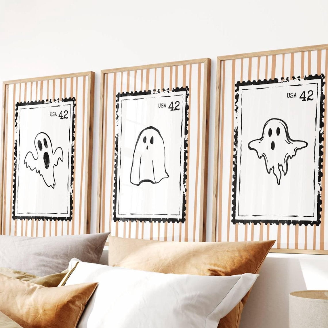 Luvia Ghost Stamp Set of 3 Prints, Retro Wall Art, Trendy Ghost Artwork ...