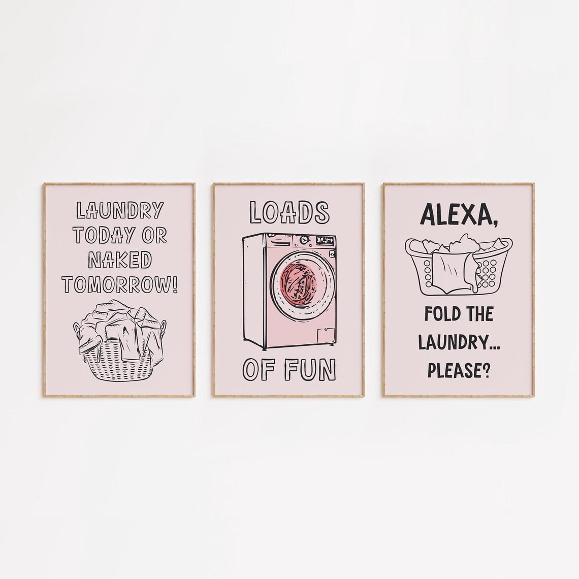 Luvia Laundry Room Set, Pink Laundry Decor, Set Of 3 Modern Home Art ...
