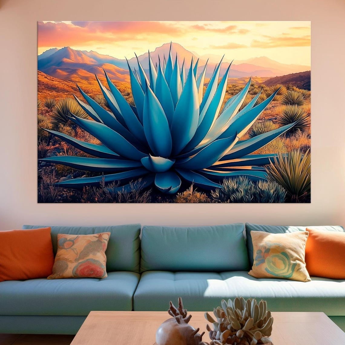 Luvia Mexican Agave In The Desert Canvas Print Southwestern Decor Blue ...