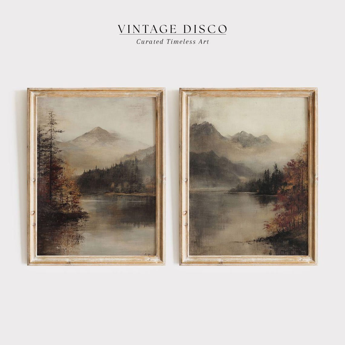 Luvia Moody Fall Lake Landscape Set Of 2 - Rustic Dark Fall Farmhouse ...