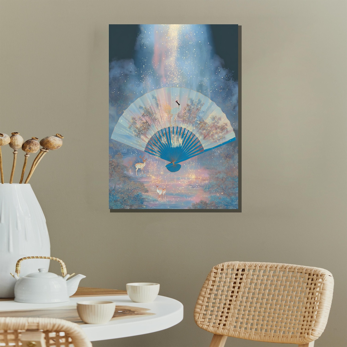 Luvia Mystical Forest Fan Canvas – Surreal Nature Wall Art With Deer ...