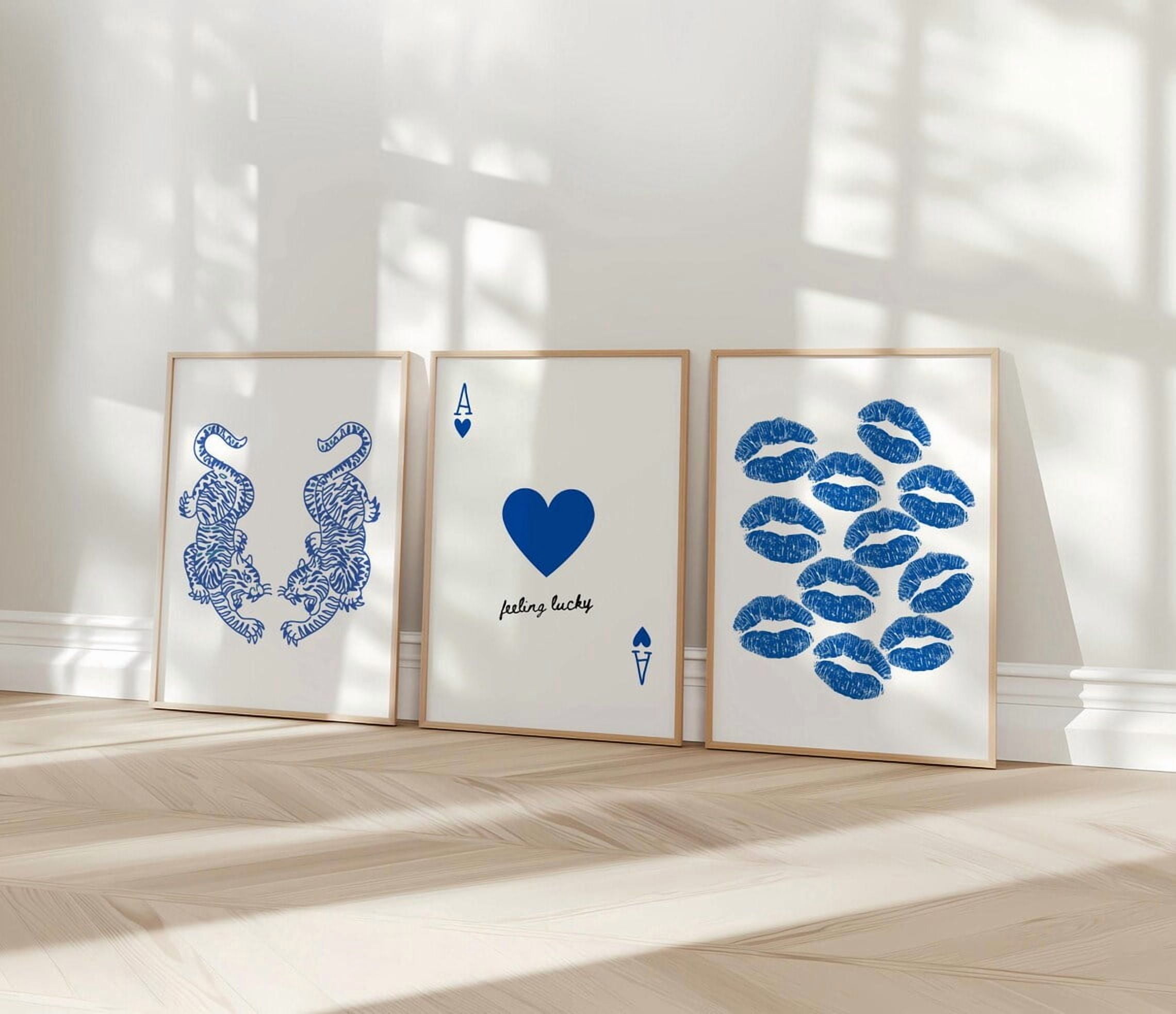 Luvia Navy Set, 70S Retro Ace Of Heart Poster, Blue Lips Trendy Funky ...