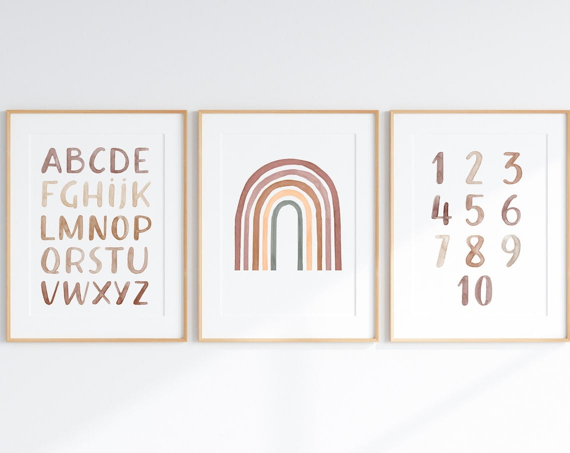 Luvia Neutral Gallery Set Of 3 Neutral Alphabet Print, Neutral Nursery ...