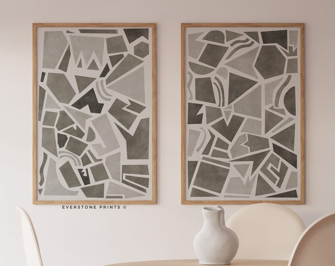 Luvia Neutral Simple Abstract Geometric Set, Textured, Modern, Abstract ...