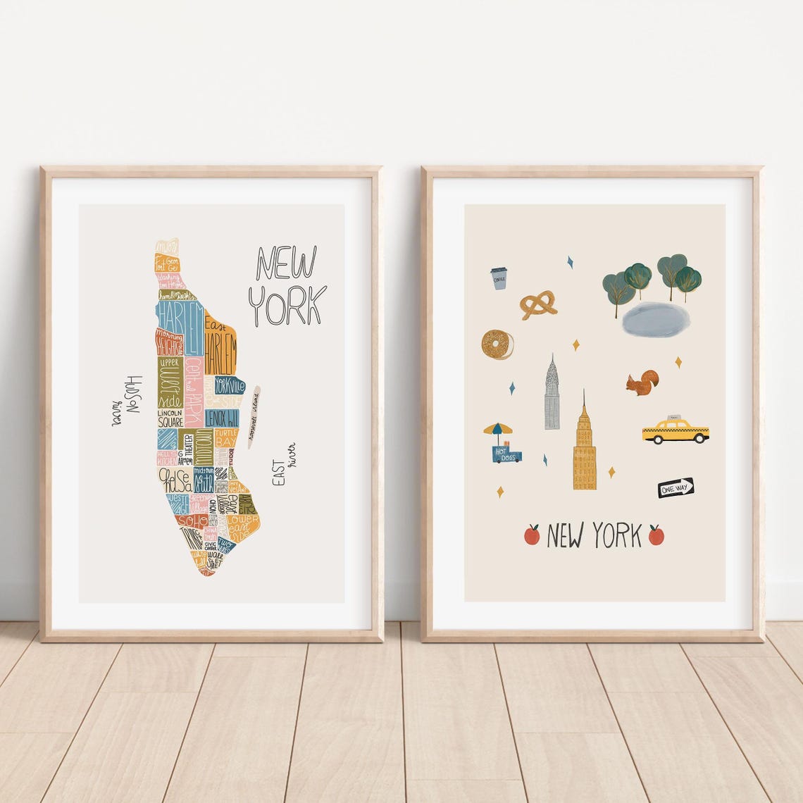 Luvia New York Set, Nyc Neighborhood Map Print, Manhattan Poster, New ...