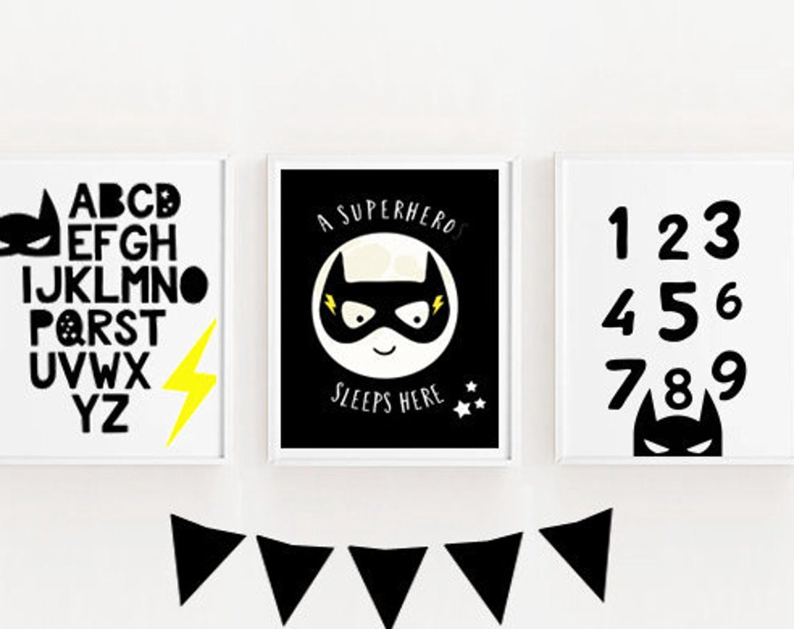 Luvia Nursery, Set Of 3 Nursery Moon Hero, Modern Scandi Art, Alphabeth ...