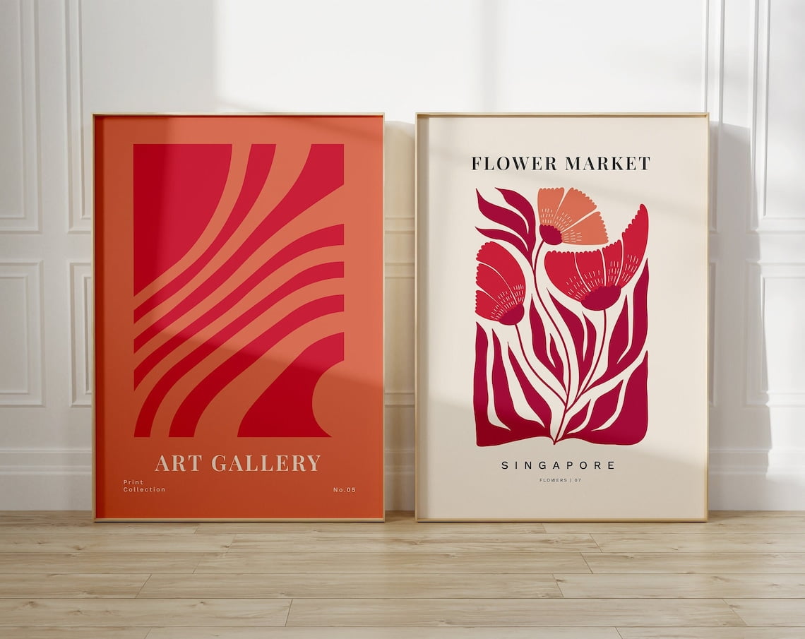 Luvia Orange Red Abstract Print, Orange Abstract Red Lines, Flower ...