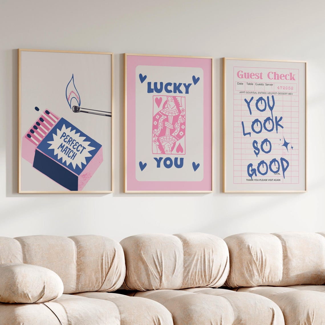 Luvia Pink And Blue Girly Prints Retro Trendy Posters Pink Blue Preppy ...
